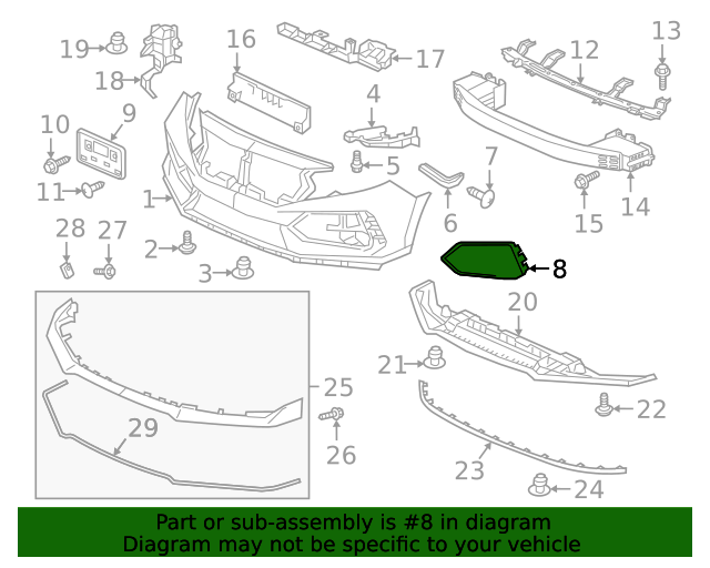 71113-TGH-A50ZF - Garnish Assembly R Front Bumper Side *NH0 ...