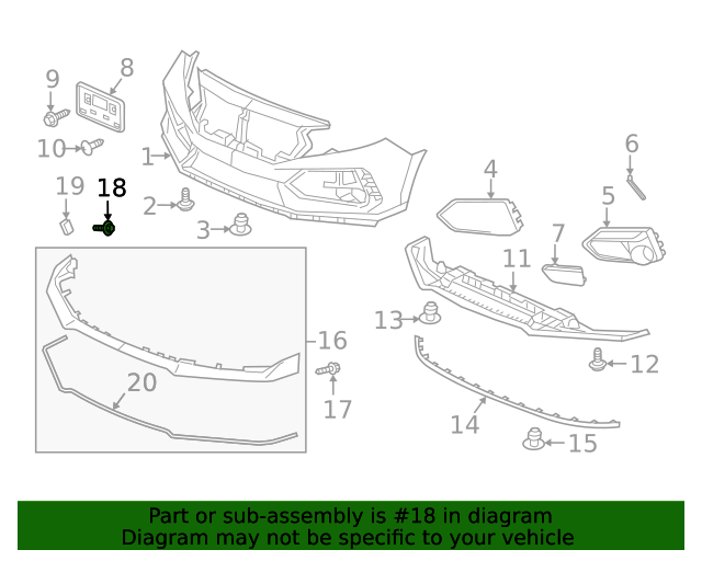 2017-2019 Honda Civic Plate, R Front Bumper Side Induction 71201-TGH ...