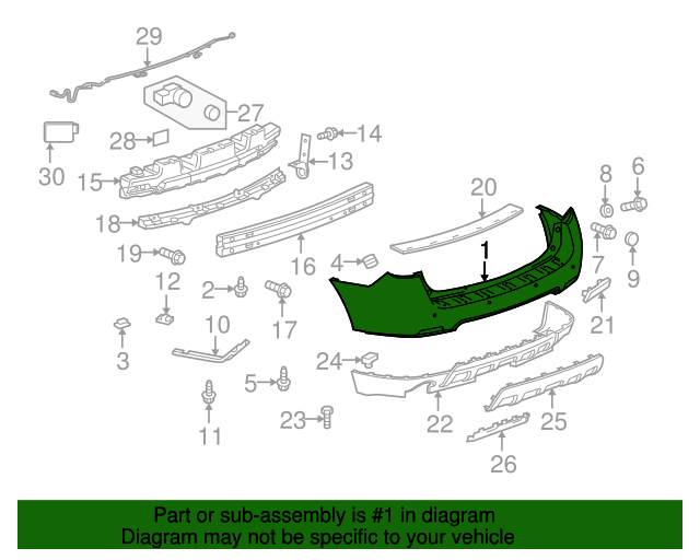 Genuine OEM Rear Upper Bumper Cover Part# 23260232 Fits 2010-2015 ...