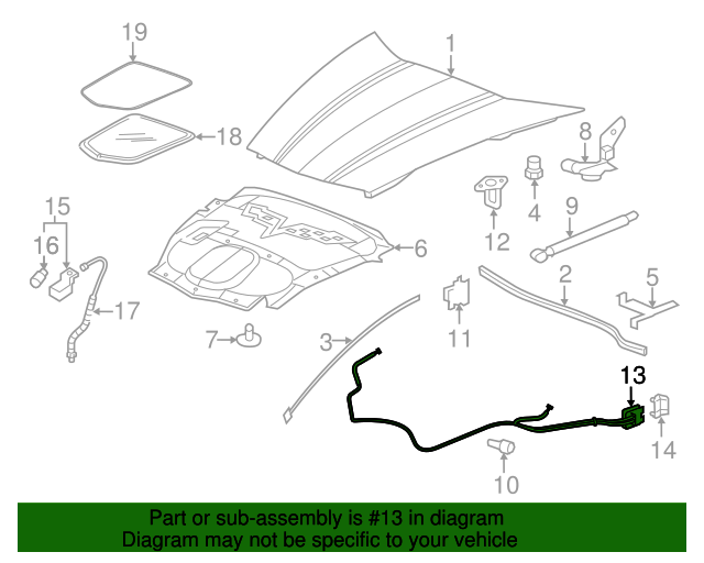 15209368 - Primary Hood Latch Release Cable 2005-2013 Chevrolet ...