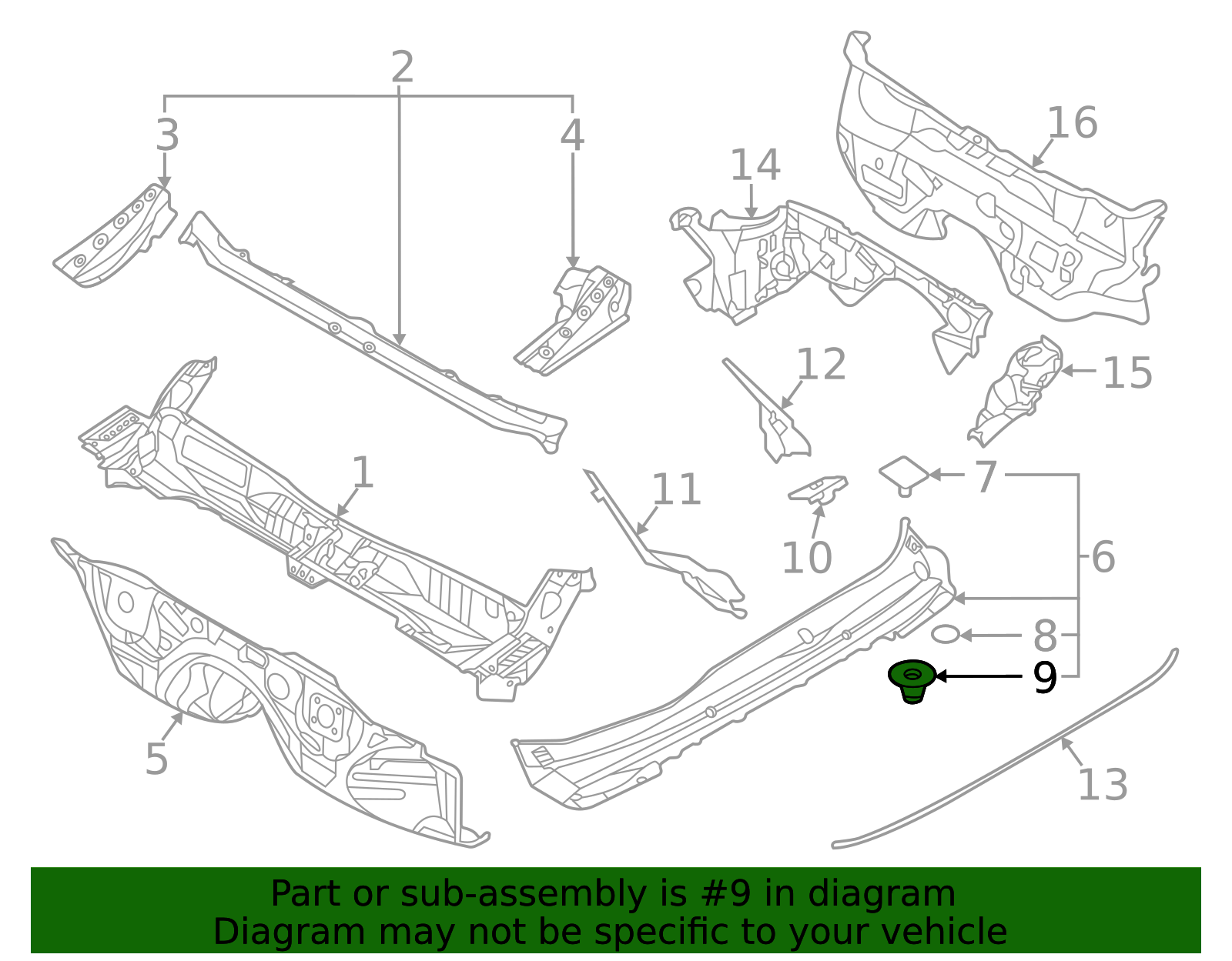2008-2025 Subaru Cowl Grille Lower Retainer 91486KJ000 | Subaru Parts ...