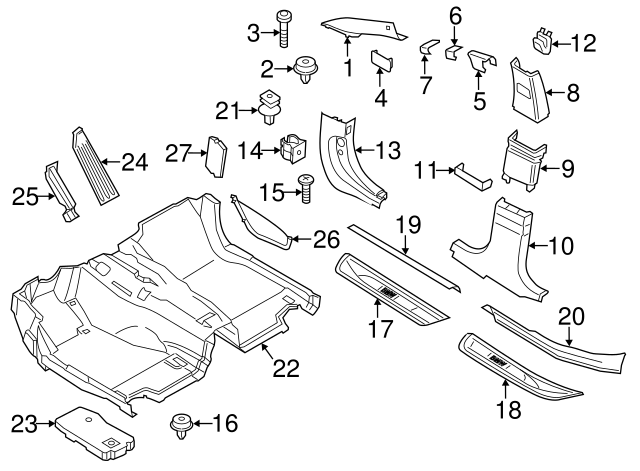 51-43-7-221-742 - Trim cover, B-pillar, center, right 2010-2017 BMW ...