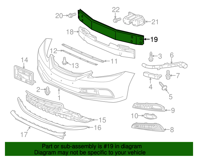 71131-TR3-A00 - Beam Front Bumper - 2013-2015 Honda Civic | Honda ...