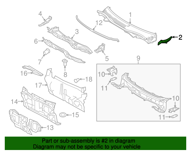 53866-06110 - Cowl Cover Seal 2015-2017 Toyota Camry | AutoNation Parts