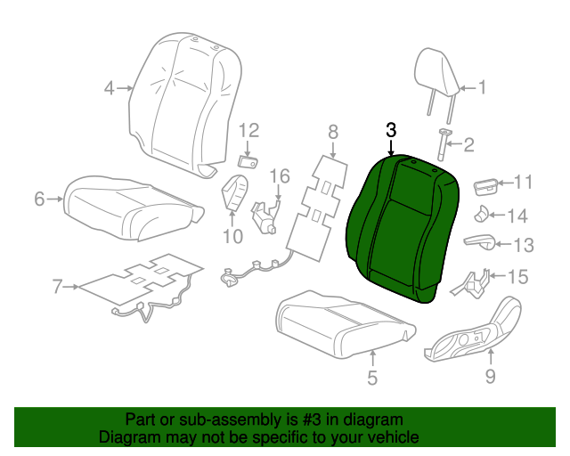 81127-TS8-A02 - Pad R Front Seat-Back (With Opds Sensor) - 2012 Honda ...
