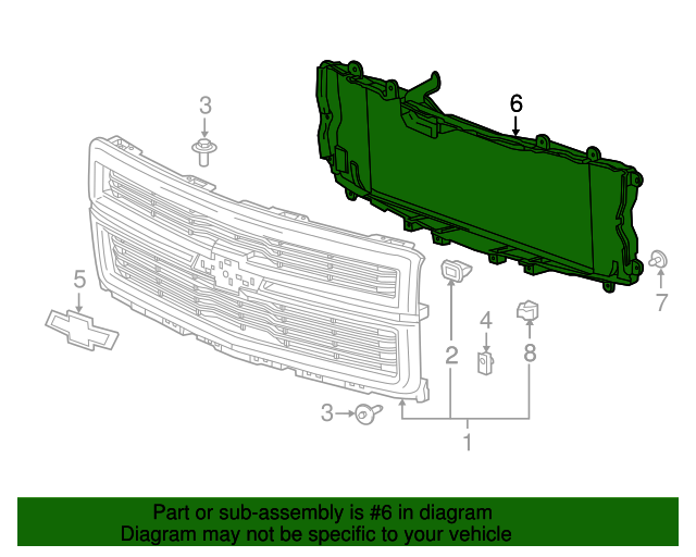 2014-2015 Chevrolet Silverado 1500 Front Inner Grille 23322443 GM ...