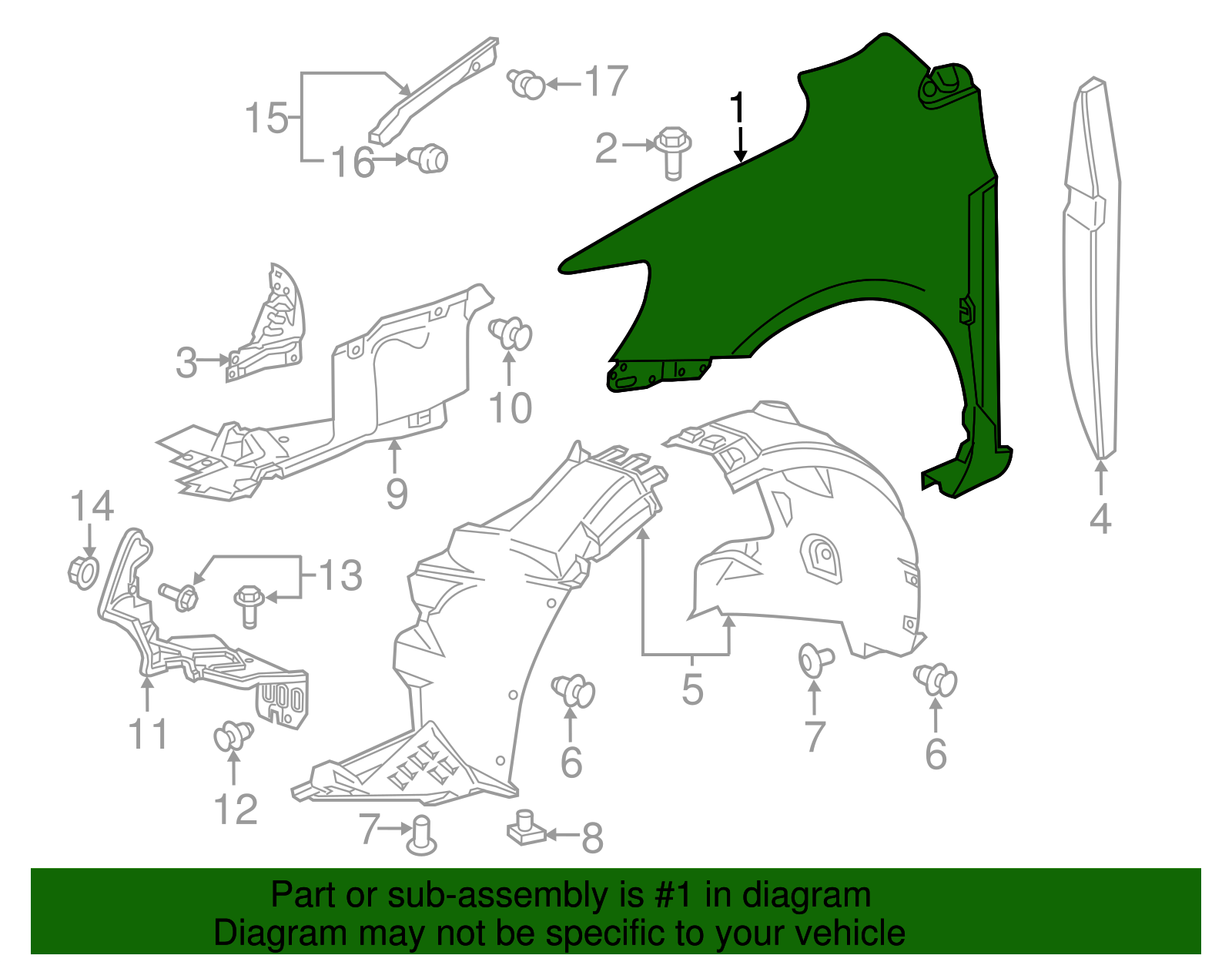95473426 - Front Passenger Side Fender 2012-2020 Chevrolet Sonic ...