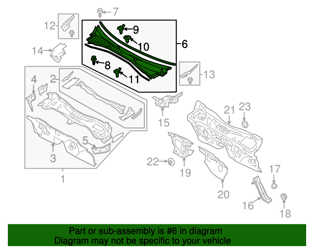 2005-2009 Subaru Cowl Top Panel 91411AG02B | Subaru Parts Store