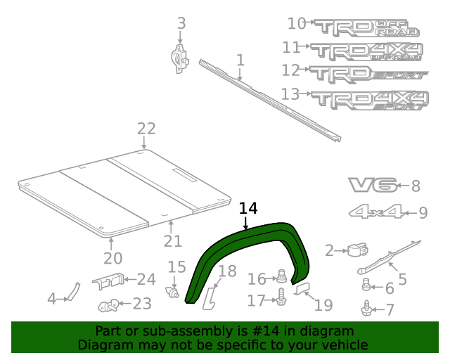 2016-2021 Toyota Tacoma Fender Flare (Right) 75873-04090 | Camelback ...