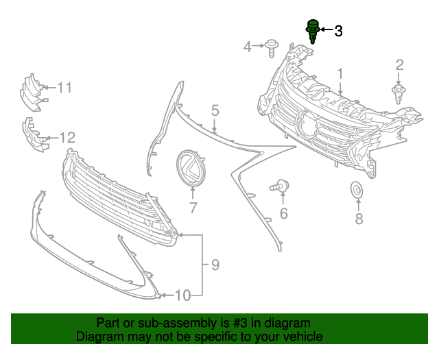 53384-0R010 - Upper Grille Cushion - 2016-2018 Lexus | MyLexusParts