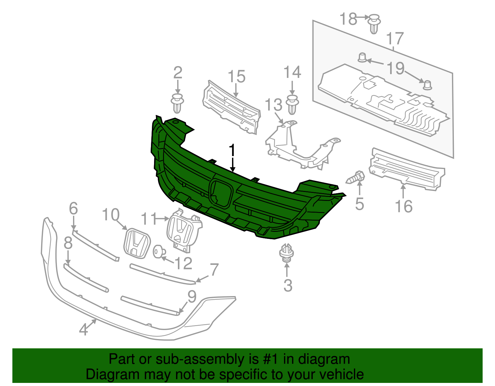 71121-T2F-A01 - 2013-2015 Honda Accord - Base Front Grille | Honda ...
