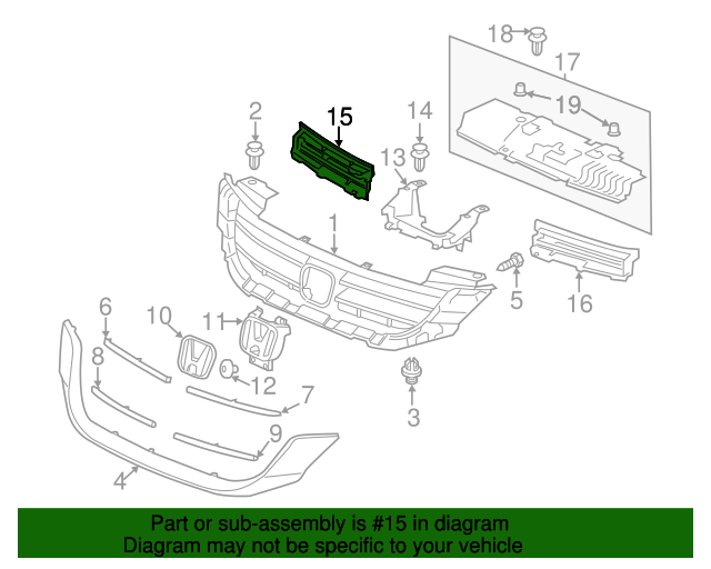 71126-T2F-A11 - Louver R Front Grille - 2013-2015 Honda Accord ...