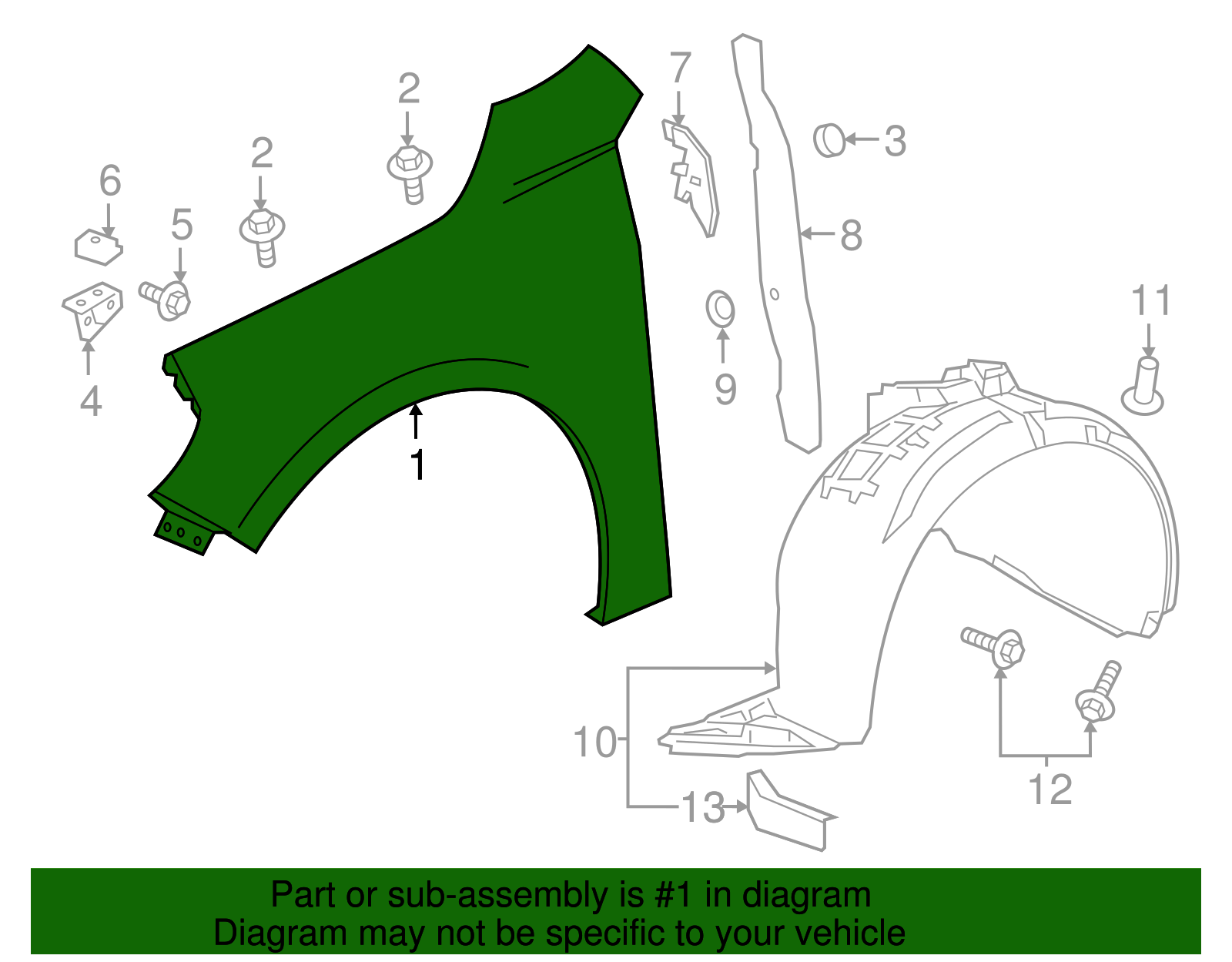 2016-2025 Chevrolet Malibu Front Passenger Side Fender 84166457 GM ...