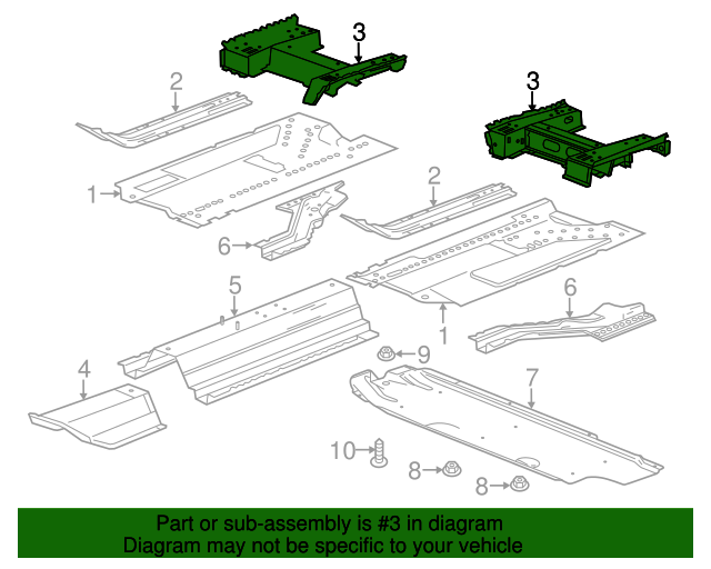 2011-2017 GM Passenger Side Floor Panel Crossmember with Reinforcement ...