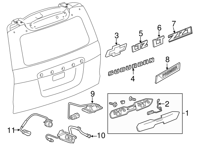 2015-2020 Chevrolet Suburban Black Driver Side Liftgate Vehicle Name ...