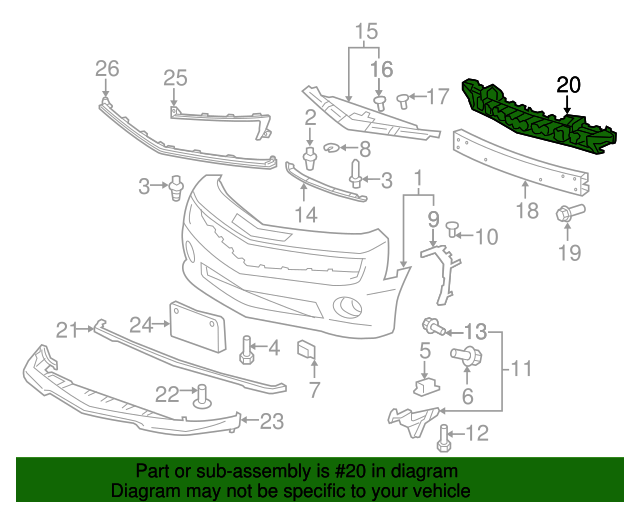 22829537 - Front Bumper Fascia Energy Absorber 2014-2015 Chevrolet ...