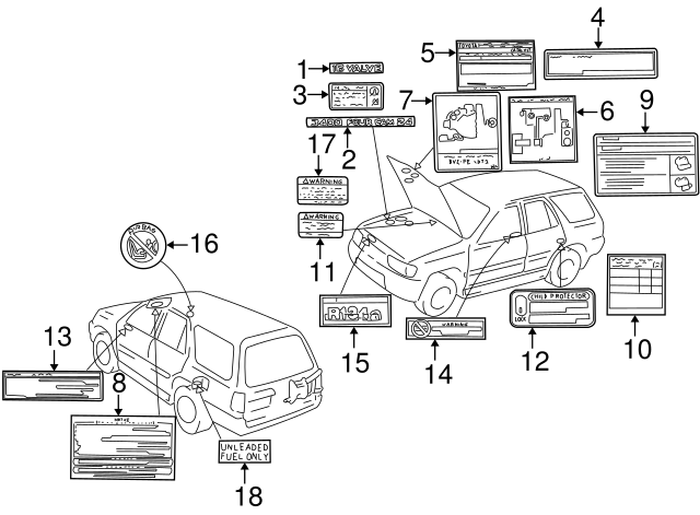 88723-34010 - Caution Label 1995-2002 Toyota | Group 1 Auto Parts