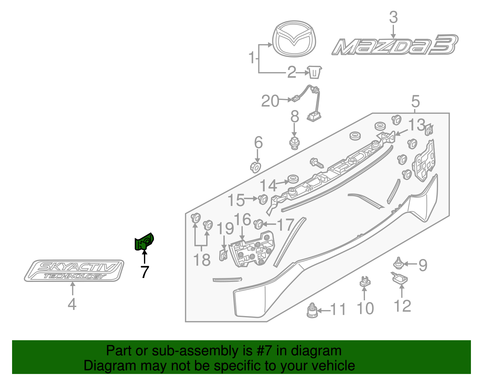 2014-2024 Mazda Lower Molding Retainer BHY1510A6A | TascaParts.com