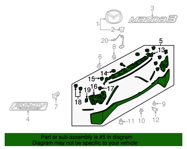 2014-2018 Mazda 3 Molding Assembly BHN9-50-810C-51 | TascaParts.com