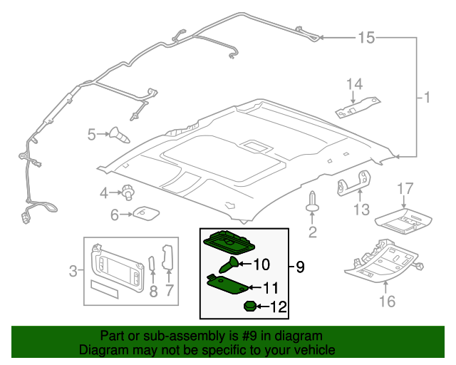 2007-2014 GM Light Opel Gray Dome and Reading Lamp 25850225 | GM Parts ...