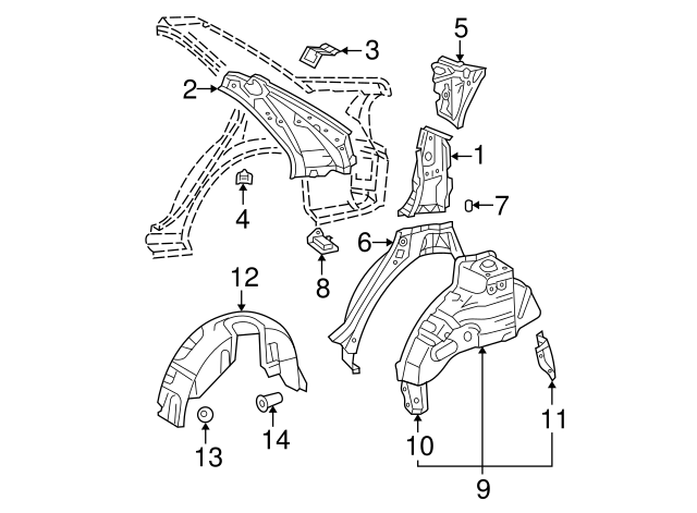 2002-2006 Lexus Inner Wheelhouse Gusset 61642-33030 | OEM Parts Online