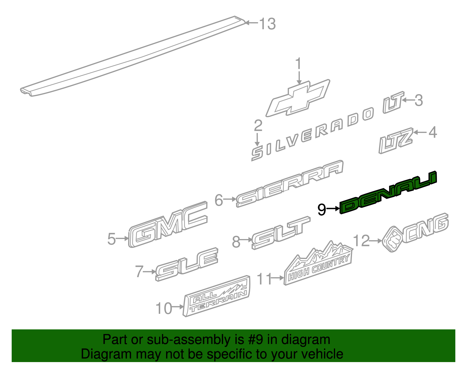 20930232 - Denali Name Plate 2011-2020 GM | AutoNation Parts
