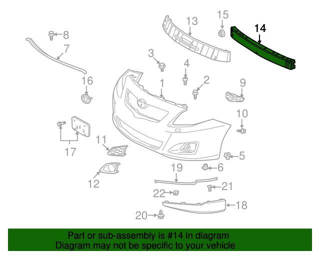 52021-02151 - Bumper Cover Reinforcement 2009-2013 Toyota Corolla ...