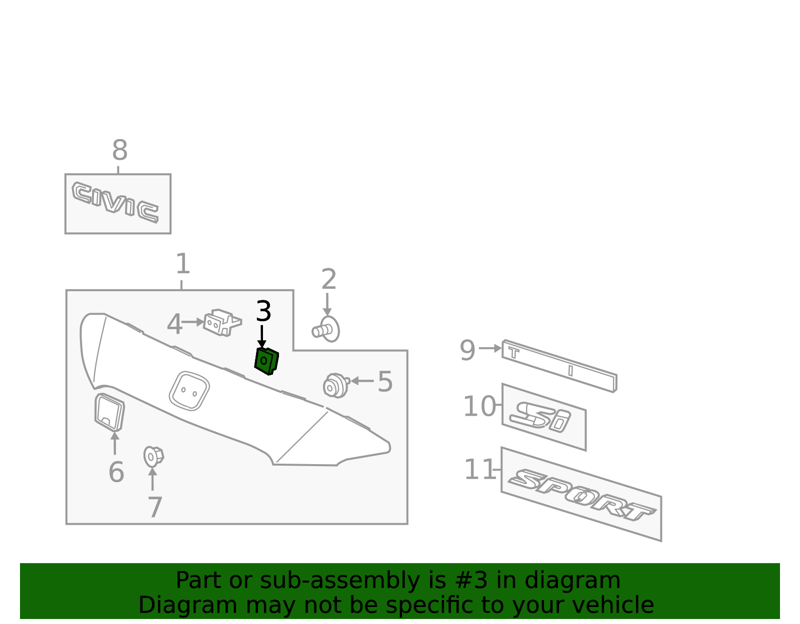90303-SHJ-003 - Deck Lid Finish Panel Nut 2012-2020 Honda Civic | Honda ...