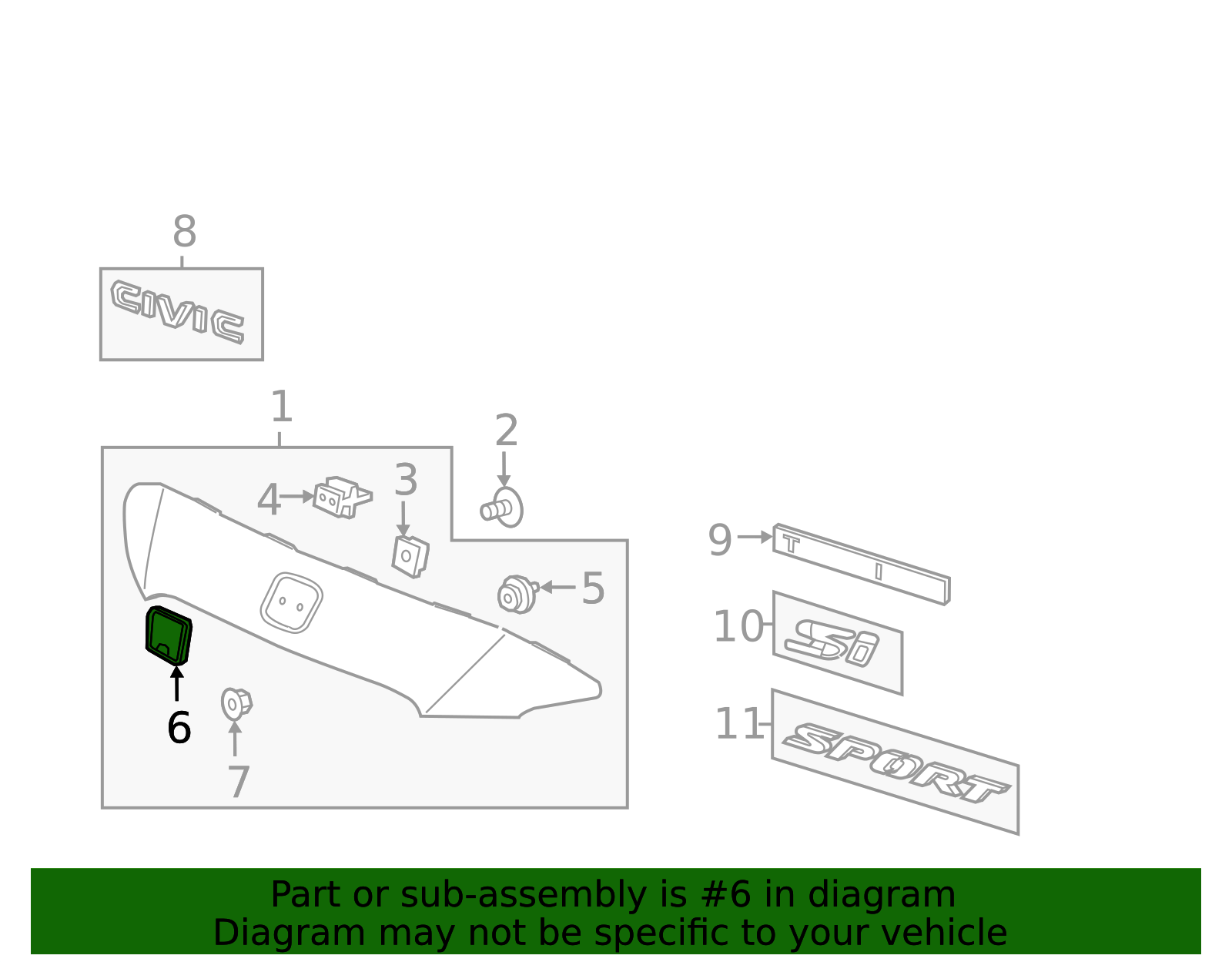 75700-TBG-A00 - Deck Lid Emblem | Genuine Honda Parts
