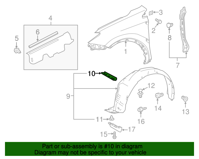 53879-42020 - Fender Liner Support Bracket (Front) - 2013-2018 Toyota ...