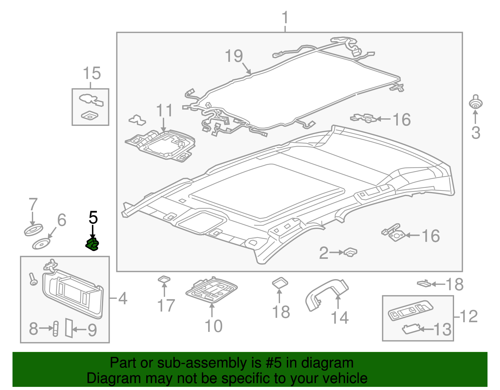 20996314 - Very Light Platinum Sun Visor Support 2013-2017 Cadillac XTS ...