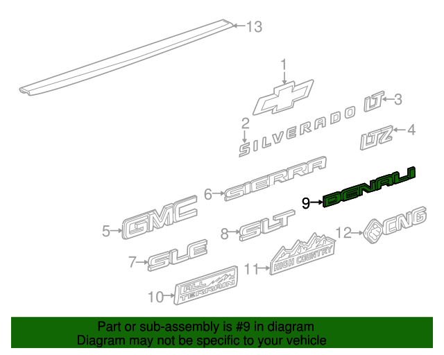 2011-2020 GM Denali Name Plate 20930232 | GMPartsDirect.com