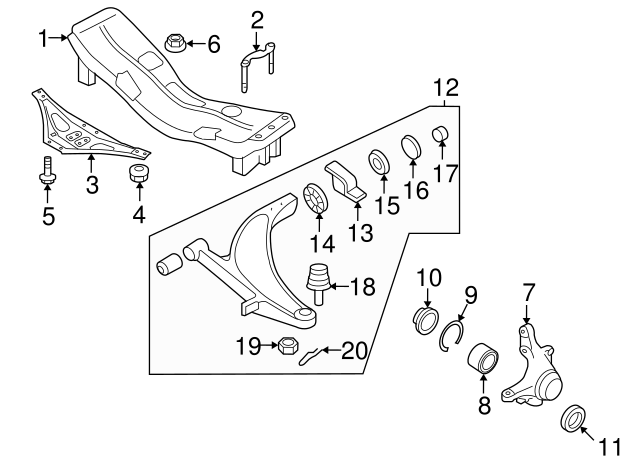 2004-2007 Subaru Impreza Lower Control Arm 20202FE471 | Subaru Parts Plus