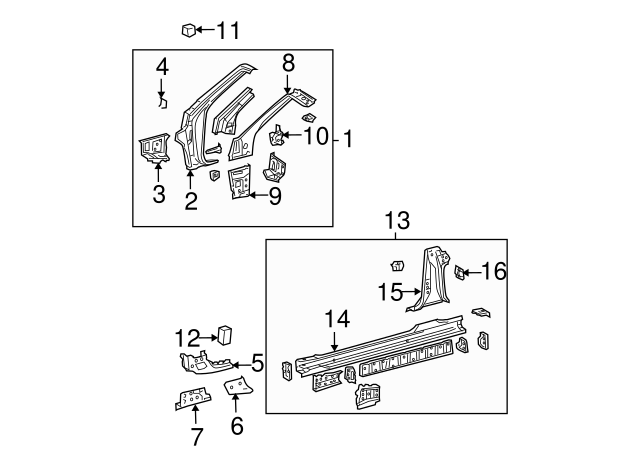 61146-AA030 - Hinge Pillar Gusset 2004-2008 Toyota Solara | Longo ...