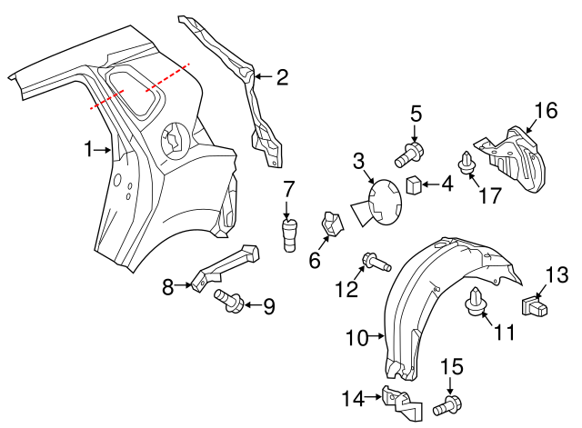 2015-2017 Honda Fit Fender, L Rear (Inner) 74592-T5R-A00 | OEM Parts Online
