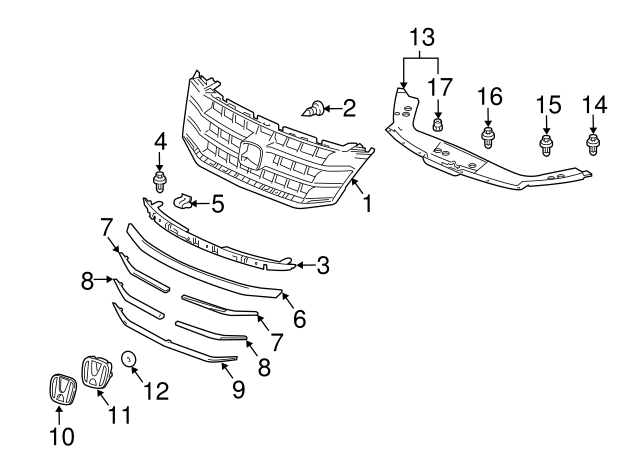 2010-2012 Honda Molding, L Front Grille Center 71124-TP6-A01 | OEM ...