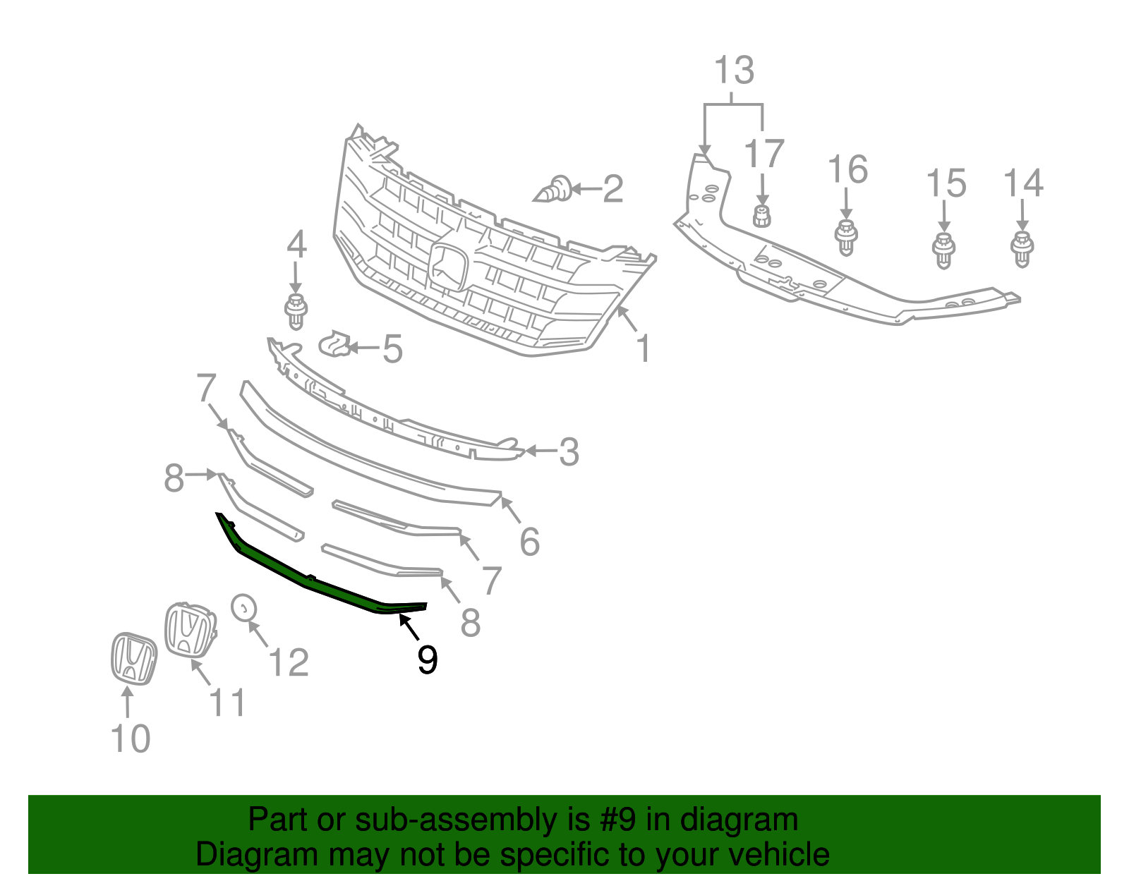 71125-TP6-A01 - 2010-2012 Honda - Molding Front Grille (Lower) | All ...