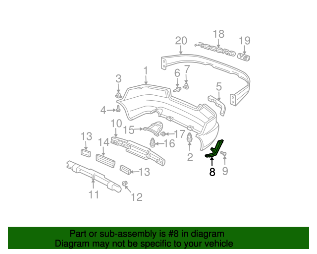 71593-SDN-A01 - Spacer, R Rear Bumper Side - 2003-2007 Honda Accord ...