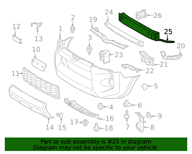 Genuine Toyota Bumper Impact Bar (Front) part# 52021-35140 for 2014 ...