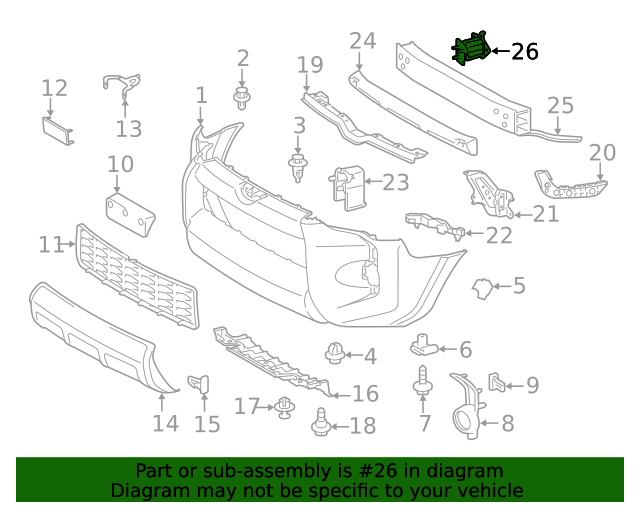 52026-60050 - Bumper Impact Bar Bracket (Left, Front) - 2010-2023 ...