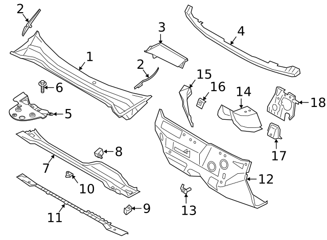 Ford M1PZ-7802010-B - Cowl Top Panel - 2021 Ford Bronco Sport | OEM ...