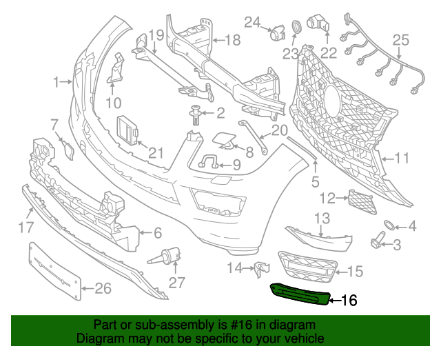 166-884-54-22 - Fog Light Trim 2013-2016 Mercedes-Benz ...