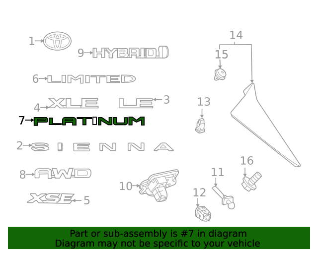 2021-2024 Toyota Sienna Nameplate 75443-08090 | Toyota Parts Center