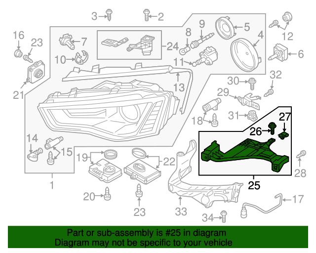 2013 Audi Headlight Bracket 8T0-941-454-B | Audi USA Parts