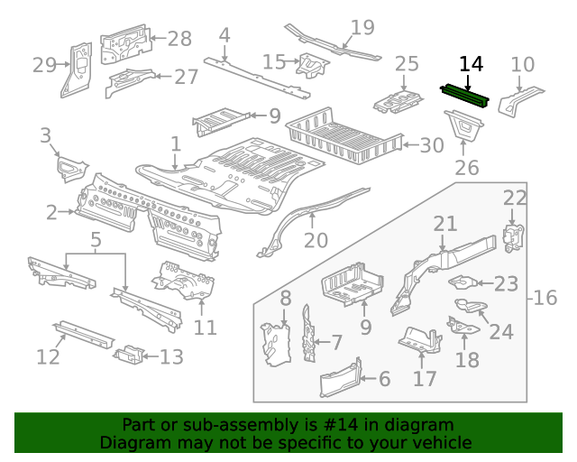 2016-2023 GM Number 6 Floor Panel Cross Bar 23452905 | TascaParts.com
