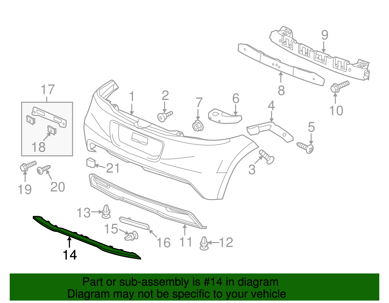 71503-SZT-J00ZC - 2013-2014 Honda CR-Z - Molding Rear Bumper Diffuser ...