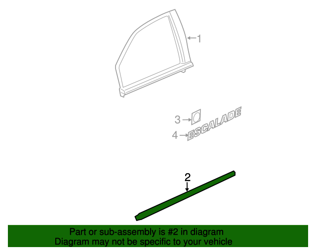 2007-2014 Cadillac Bright Chrome Passenger Side Front Side Door Molding ...