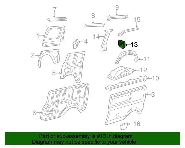 1985-2005 GM Panel Rr W/H Pnl Rr Extn 15718423 | TascaParts.com