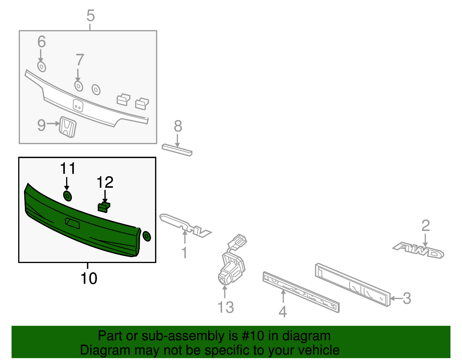 74895-T0A-A01ZE - 2012-2016 Honda CR-V - Garnish Assembly Tailgate ...