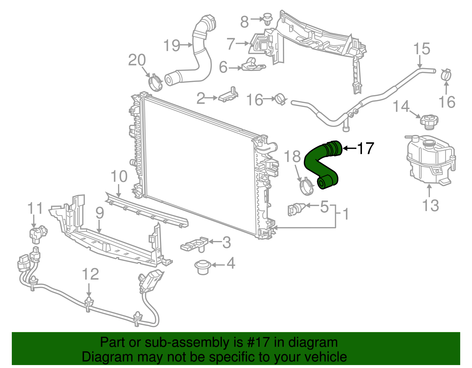 2016-2019 Chevrolet Malibu Radiator Inlet Hose 84021221 GM ...